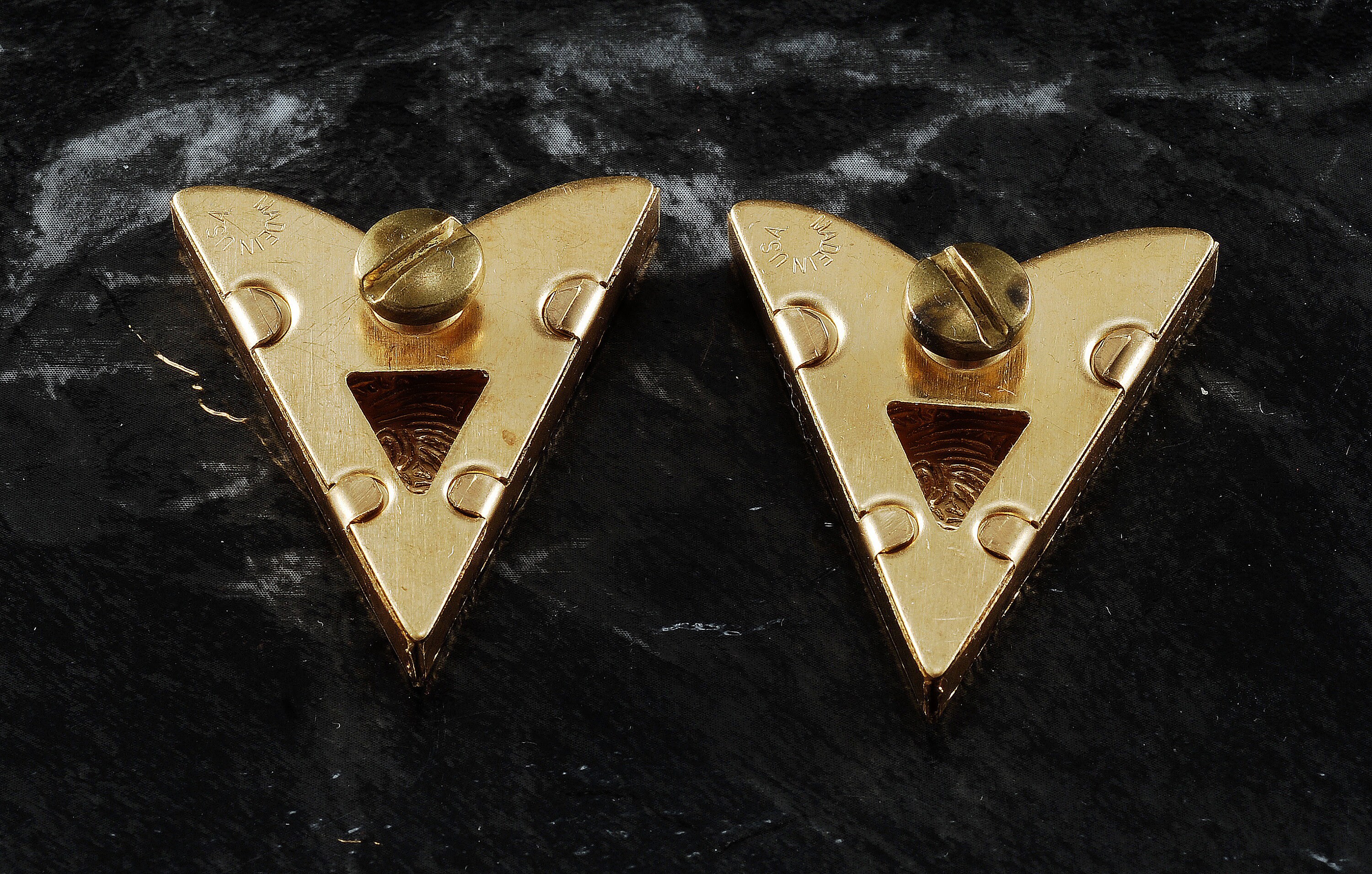 Vintage Collar Tips Western Brass Metal Pair Arabesque Made in USA 1 1/ ...