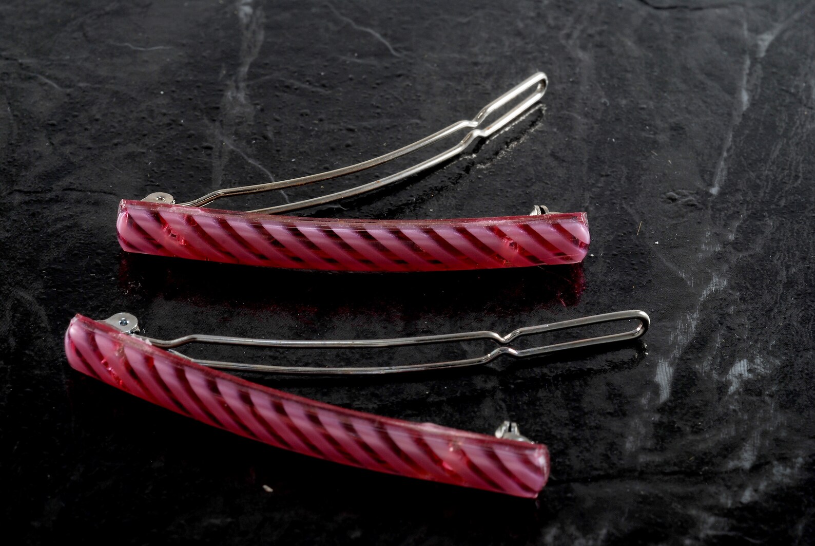 Vintage Hair Barrette Pair Made in France Pink Plastic Top Silver Clasp ...