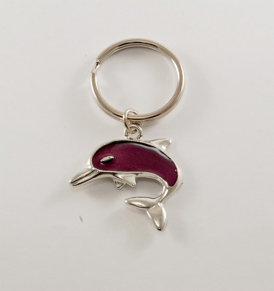 Vintage Key Chain Purple Dolphin Keychain Silver Tone Metal With Enamel ...