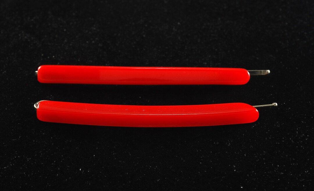 Vintage Hair Pins Bobby Pins Silver Metal Red Plastic Top Pair ...