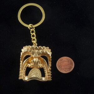 Vintage Keychain Tiki Head Polynesian Gold Tone Metal Key Ring Fob 1 1/ ...