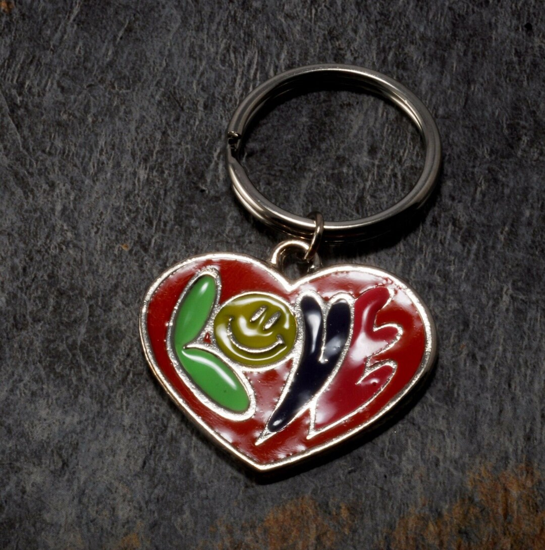 Vintage Pink Colorful Enamel Love Hippy Psychedelic Keychain - Etsy
