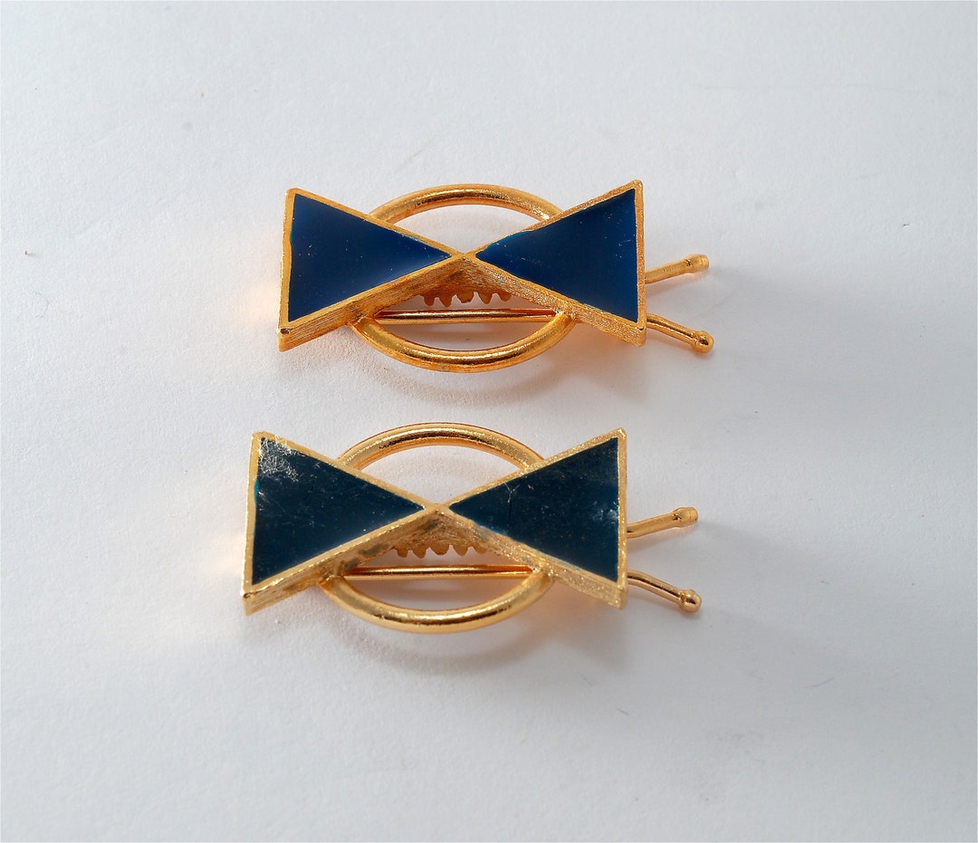 Vintage Hair Barrette Pair Gold Tone Metal Blue Enamel Art Deco Style ...