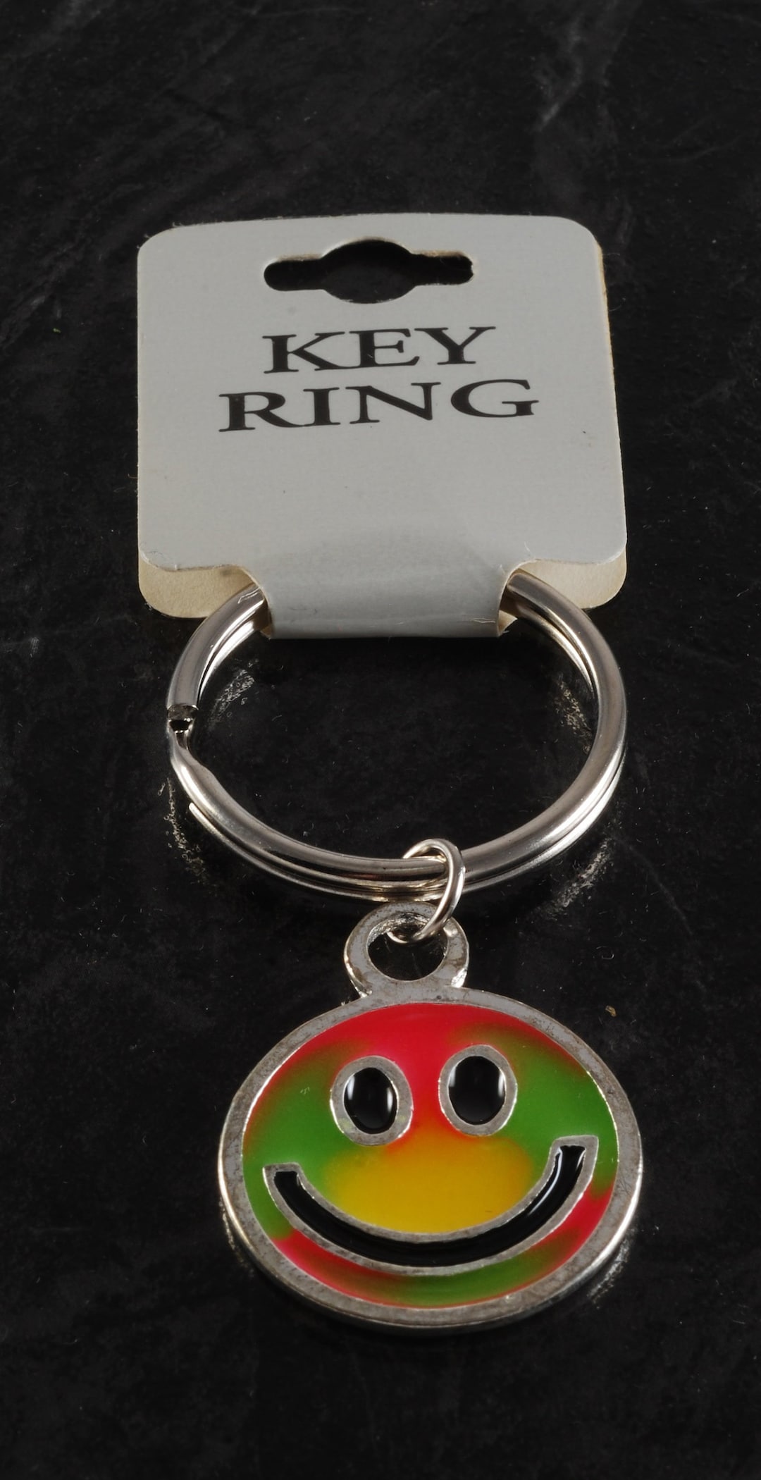 Vintage Key Chain Happy Face Keychain Silver Tone Metal With Colorful ...