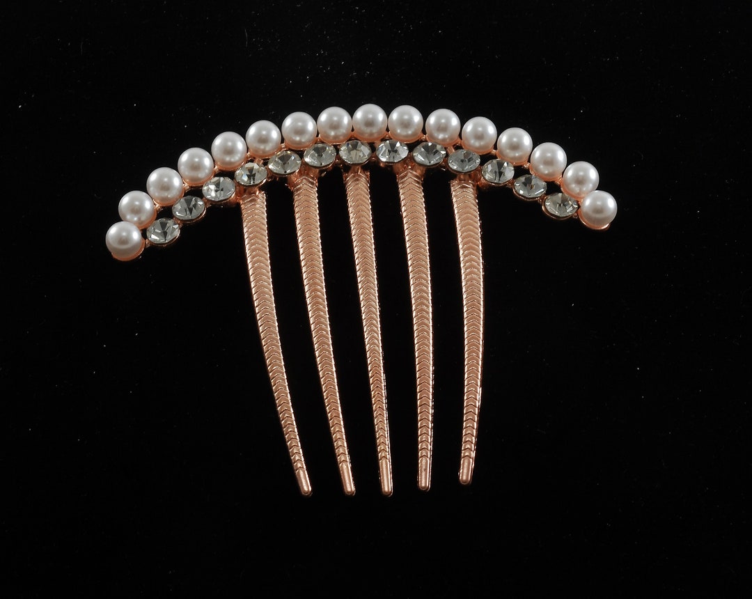 Formal Accessory Wedding Hair Comb Updo Copper Color Metal Faux Pearl ...