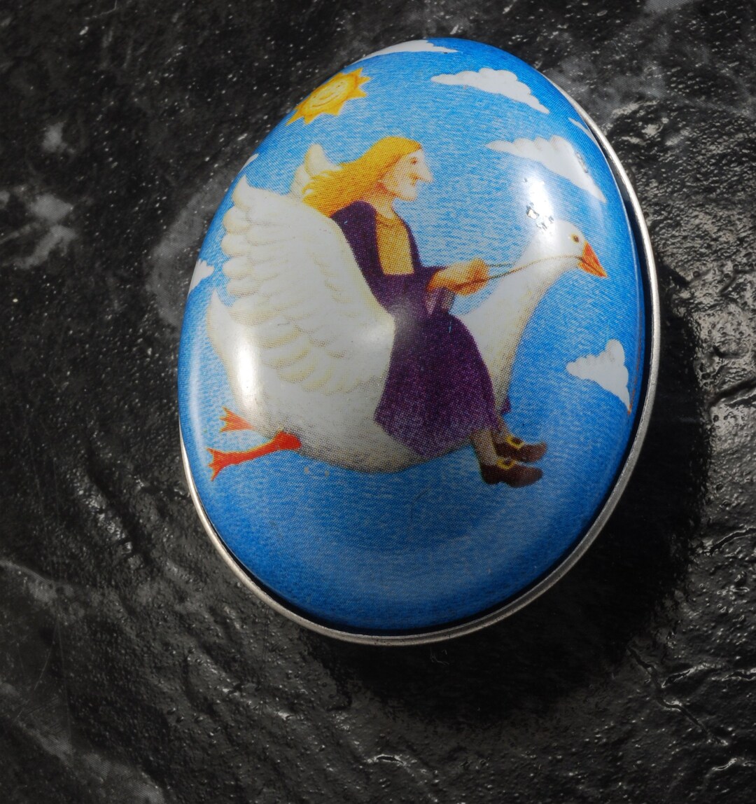 VTG Egg Shaped Tin Mother Goose Made in Switzerland Keepsake Stash Tin ...