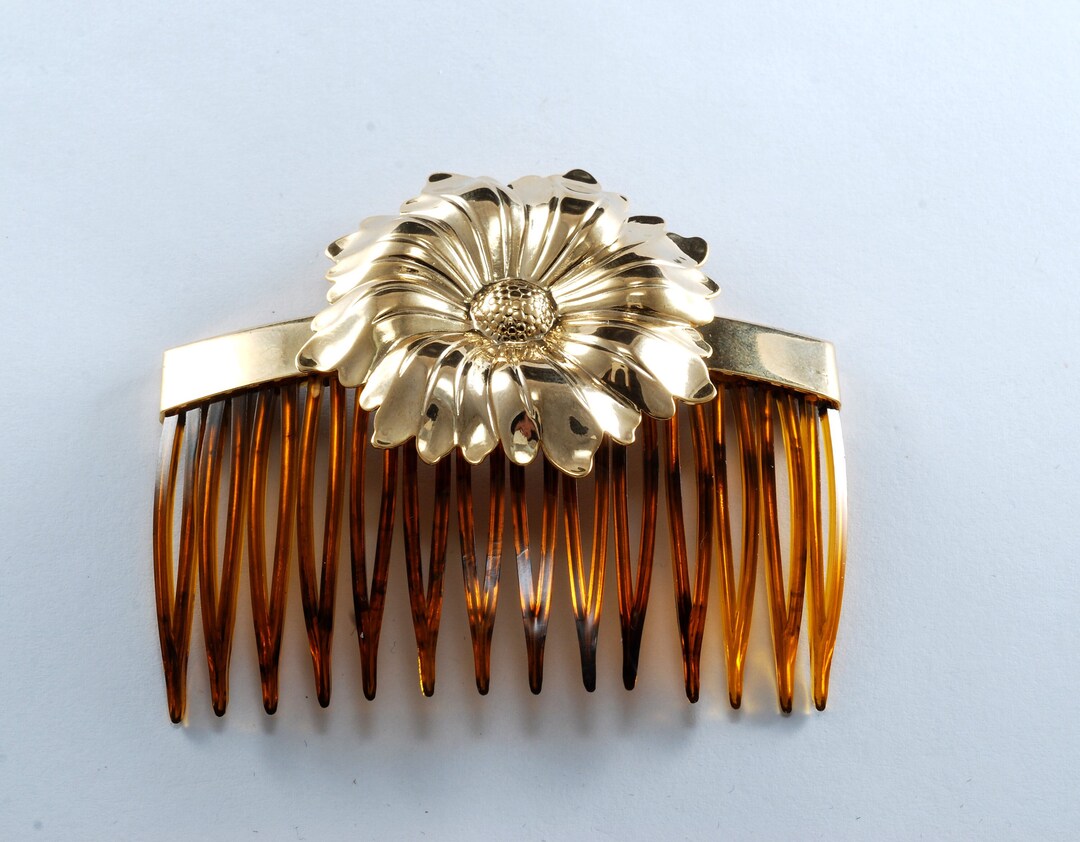 Vintage Hair Comb Flower Metal Topper Gold Plated Metal Side Comb 1 3/4 ...