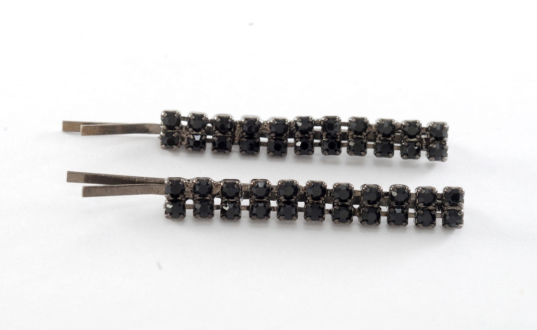 Vintage Hair Pins Bobby Pins Black Rhinestone Gunmetal Gray Pair ...