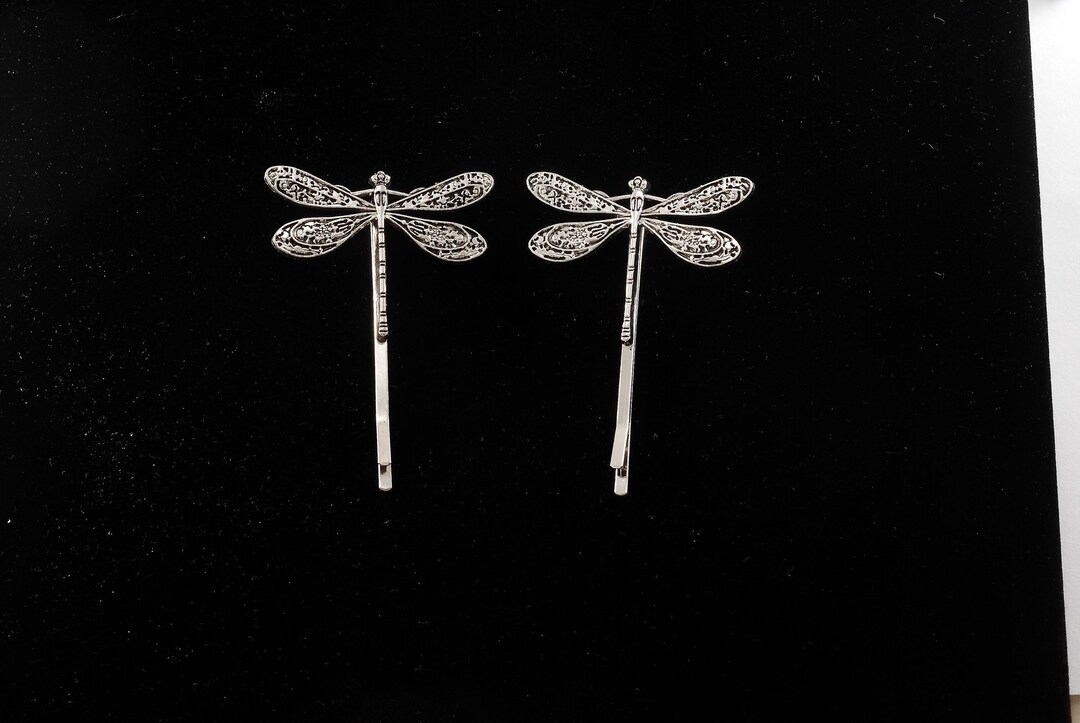 Vintage Hair Pins Bobby Pins Silver Tone Dragon Fly Pair Hair Accessory ...