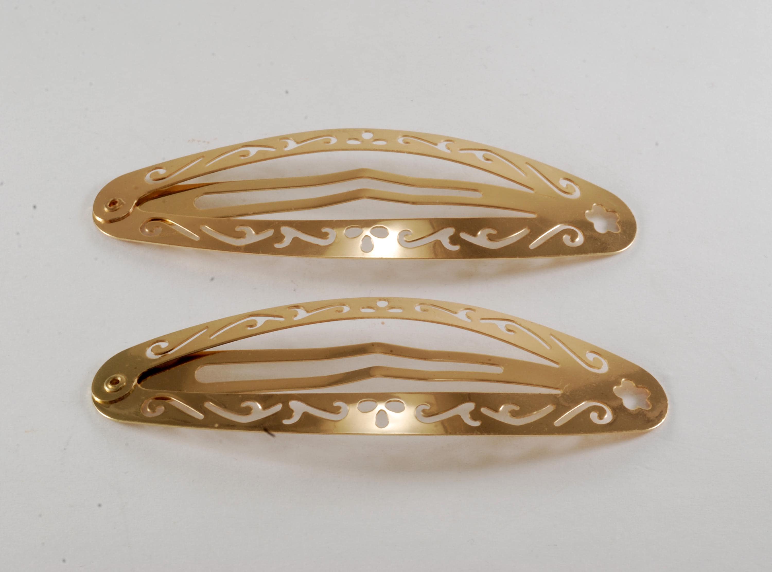 Retro Hair Barrette Snap Clip Pair Decorative Shiny Gold Tone Metal ...