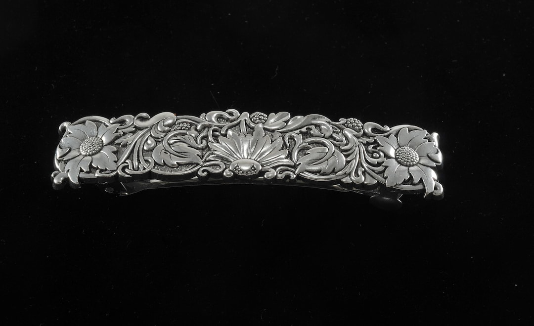 Vintage Hair Barrette Silver Tone Metal Sunflower Vines Top Hair ...