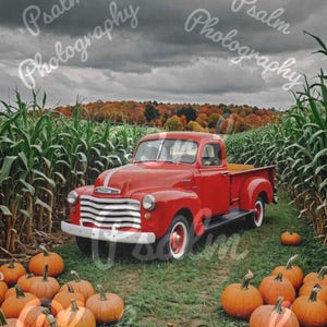 Red Truck Digital Autumn Backdrop - Etsy