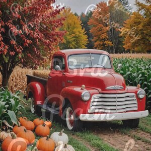 Red Truck Digital Autumn Backdrop - Etsy