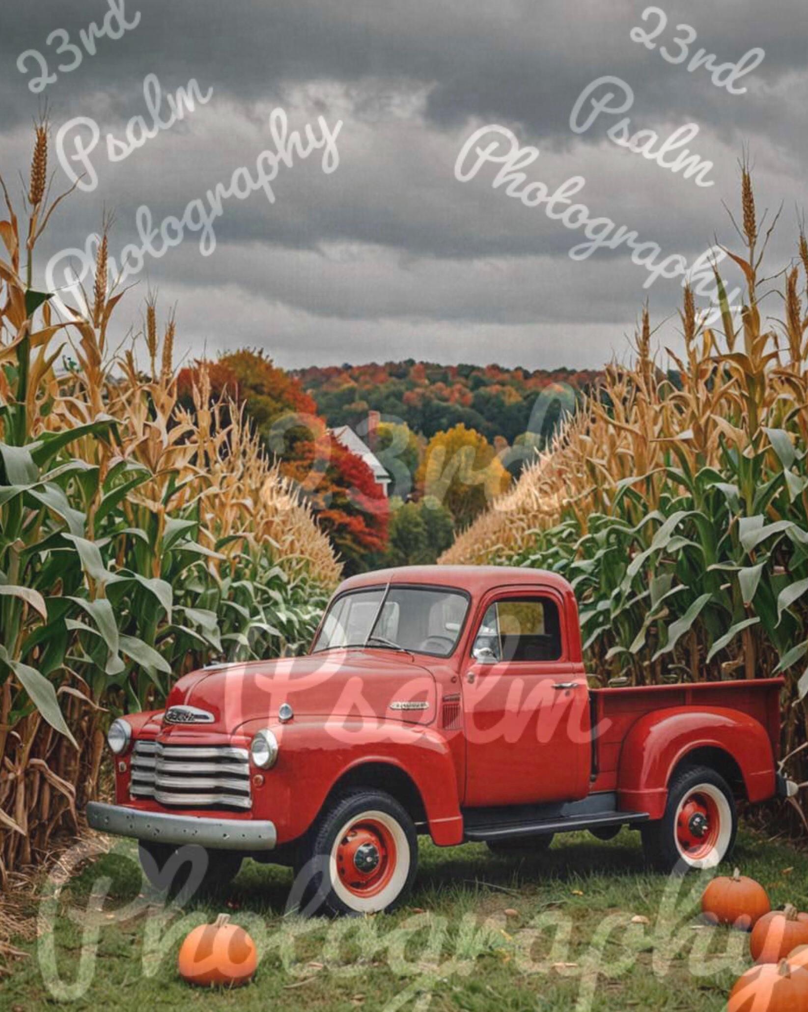 Red Truck Digital Autumn Backdrop - Etsy