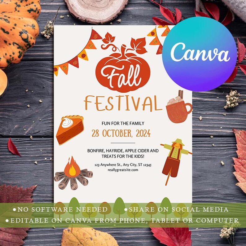 Editable Fall Festival Invitation | Harvest Party Invite (canva ...