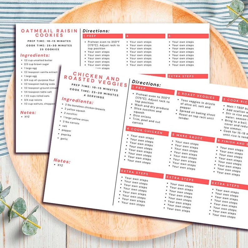 Editable Recipe Card Template, DIY Recipe Card, 6x4 Recipe Card, Print ...