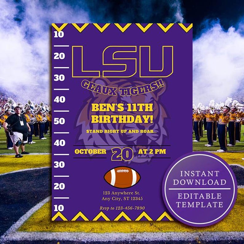 Editable LSU Birthday Party Invitation, Kids Birthday Party, Tailgate ...
