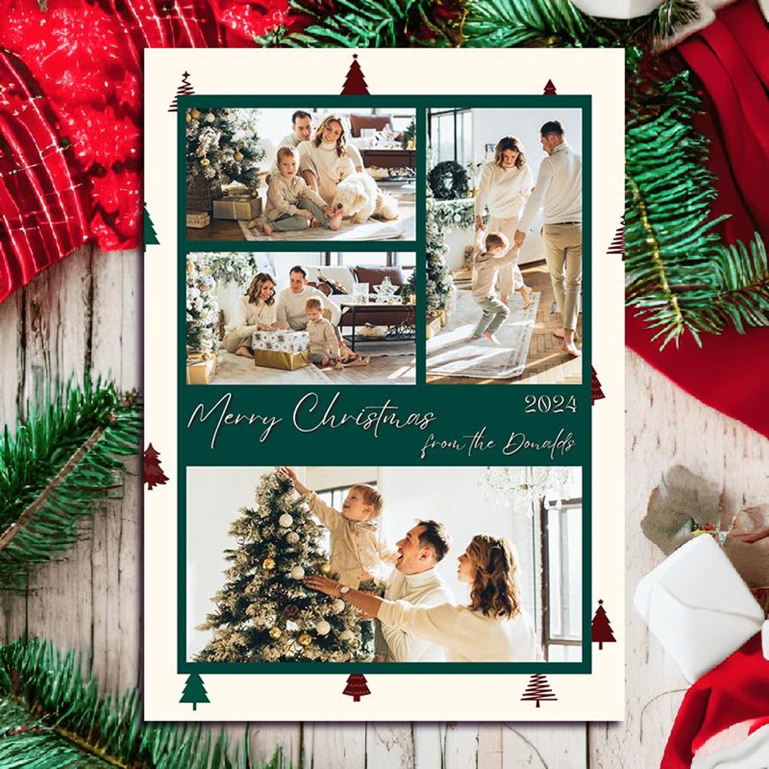 Editable Christmas Card Template, Modern Christmas Family Photo Collage ...