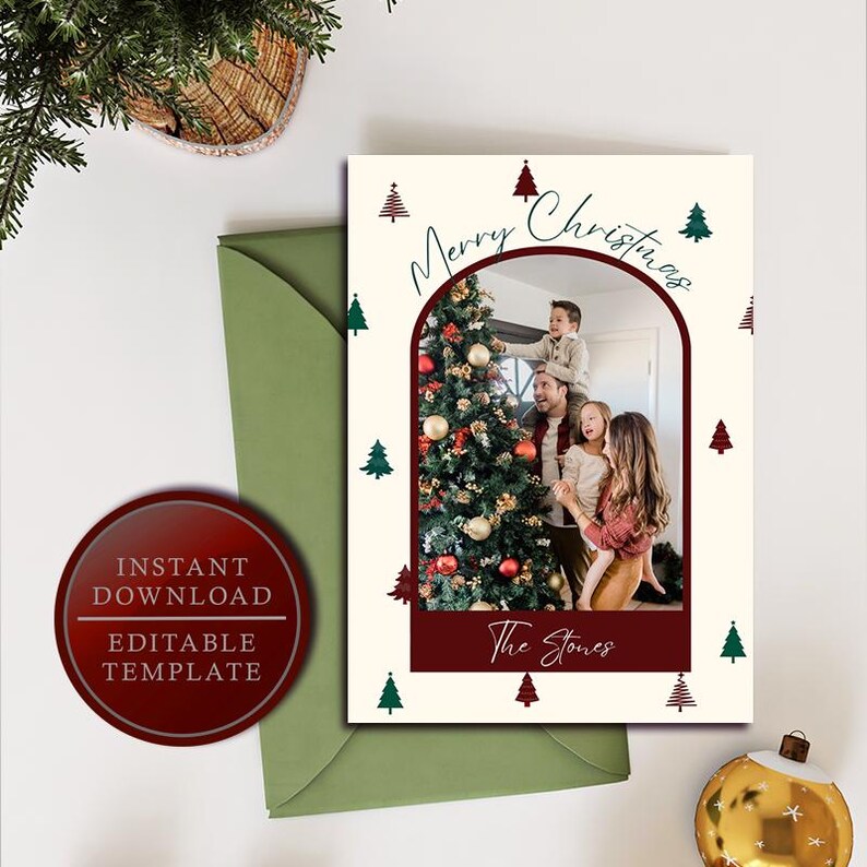 Editable Christmas Card Template, Modern Christmas Family Photo Collage ...