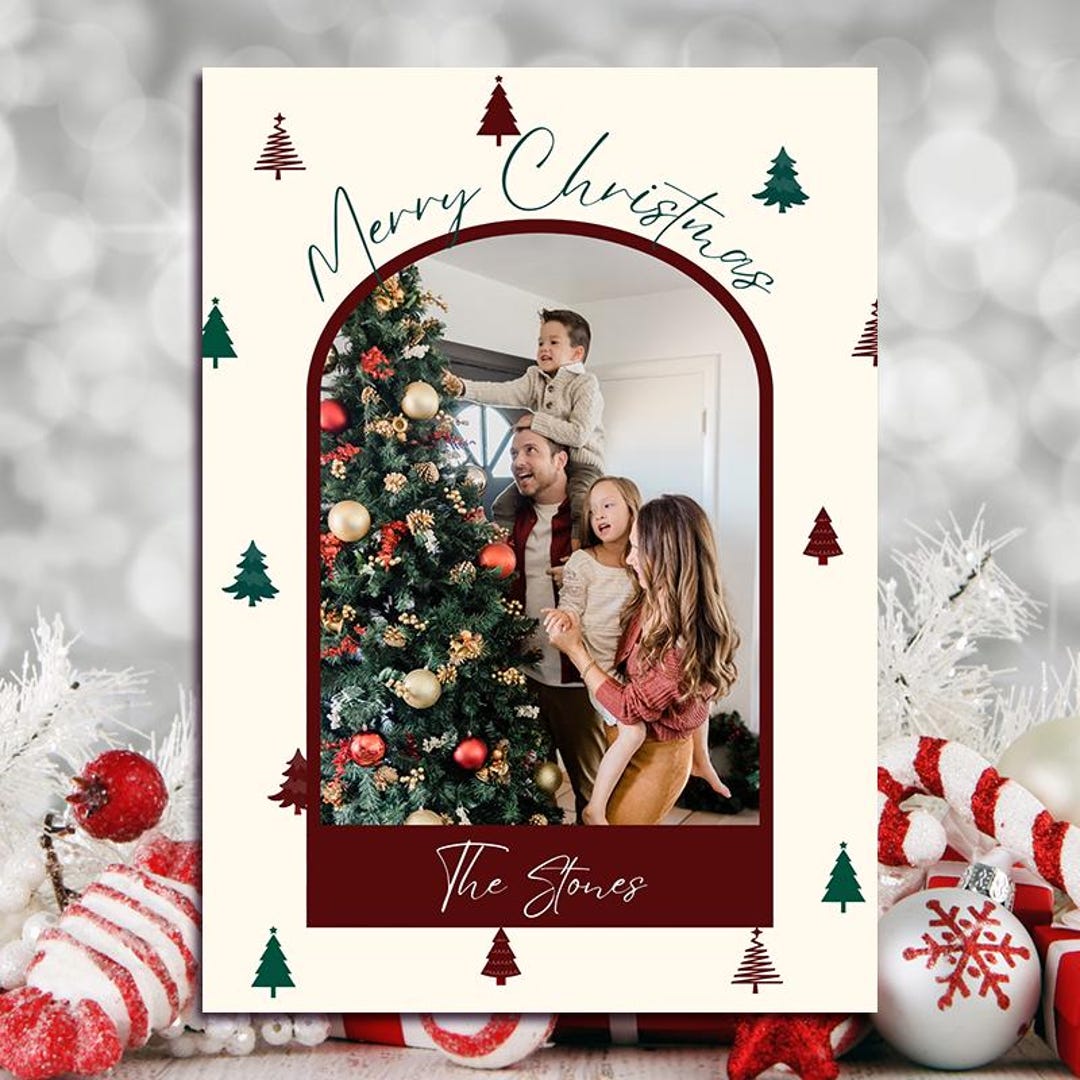 Editable Christmas Card Template, Modern Christmas Family Photo Collage ...