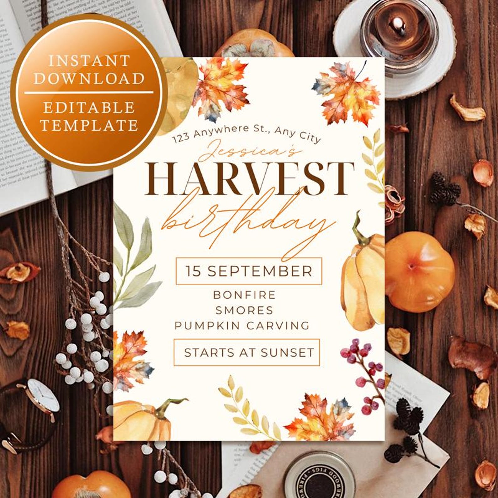 Editable Fall Birthday Invitation, Birthday Party Invitation - Etsy