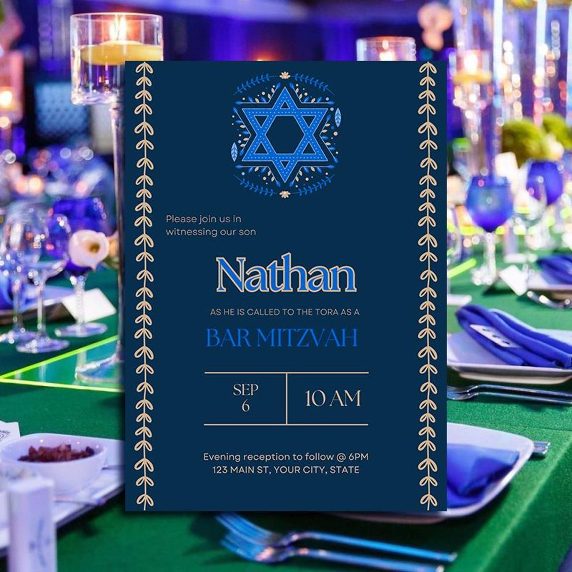 Editable Bar Mitzvah Invitation, Mazel Tov, Canva Invite (digital ...