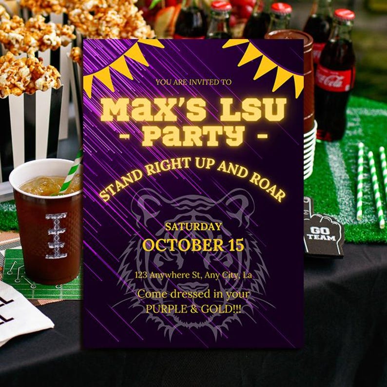 Editable LSU Birthday Party Invitation, Kids Birthday Party, Tailgate ...