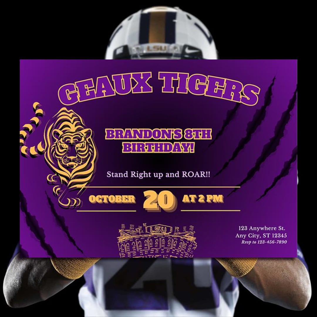 Editable LSU Birthday Party Invitation, Kids Birthday Party, Tailgate ...