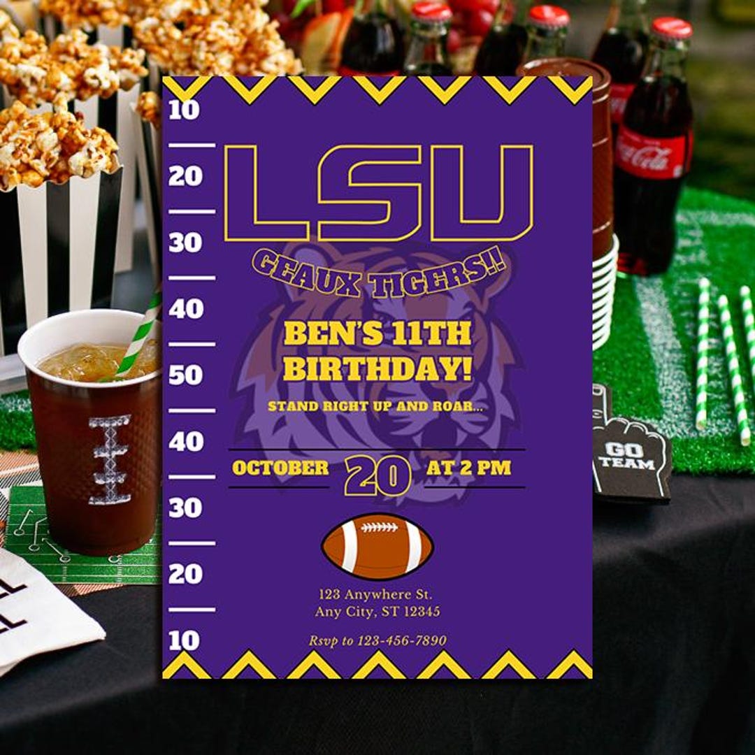 Editable LSU Birthday Party Invitation, Kids Birthday Party, Tailgate ...
