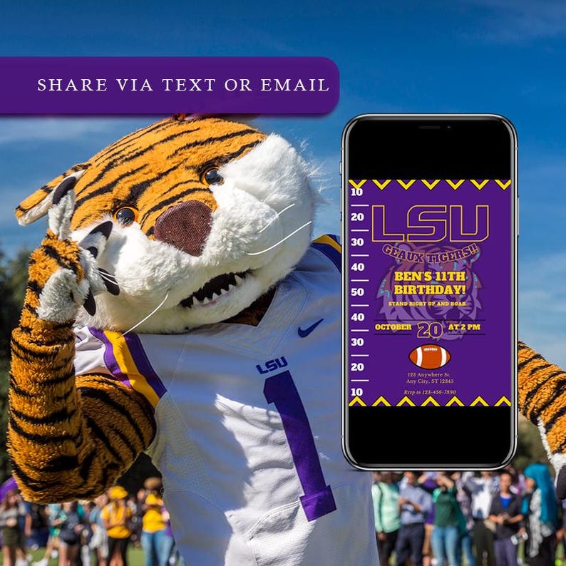 Editable LSU Birthday Party Invitation, Kids Birthday Party, Tailgate ...