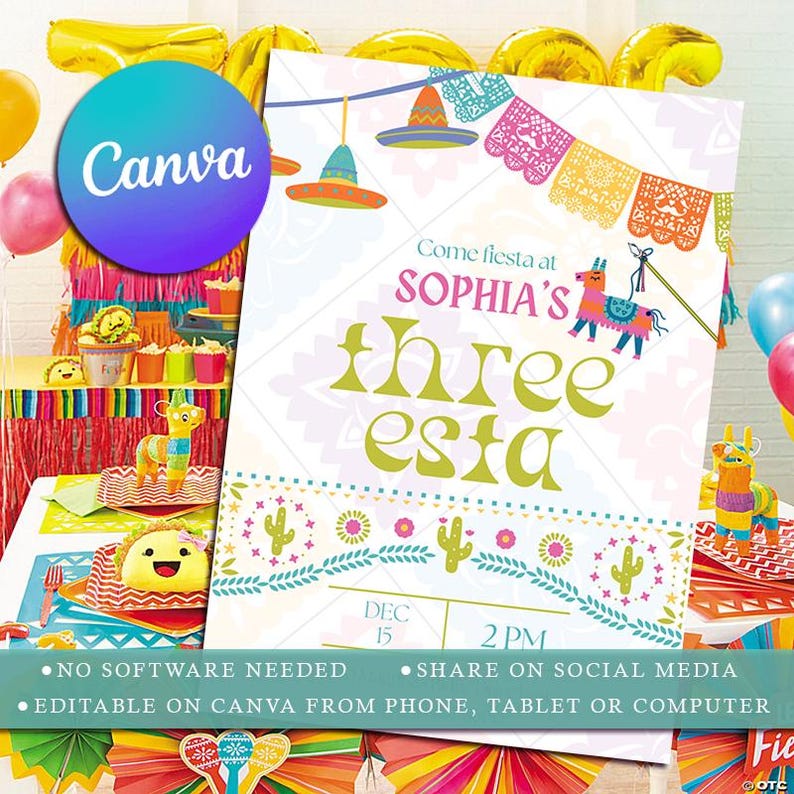Three-esta Birthday Party Invitation, Three Esta Invite, Editable ...