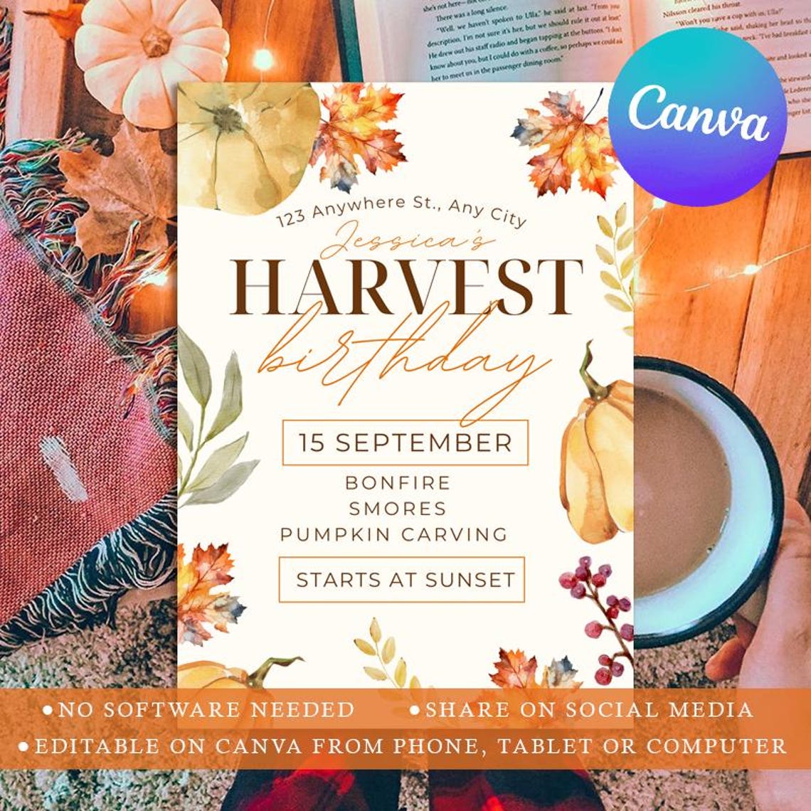 Editable Fall Birthday Invitation, Birthday Party Invitation - Etsy