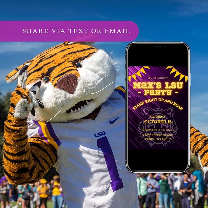 Editable LSU Birthday Party Invitation, Kids Birthday Party, Tailgate ...