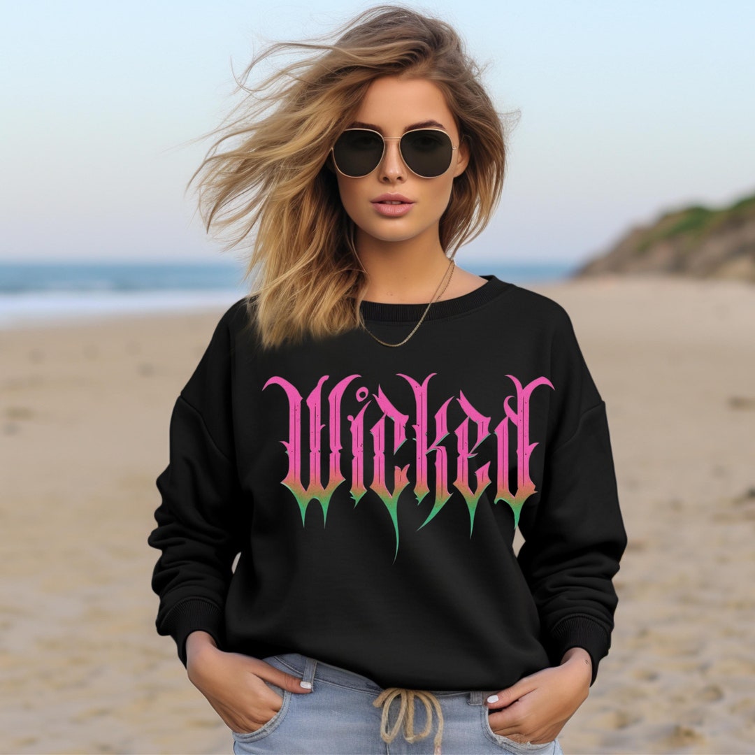 Pink With Green Wicked Sweater Sweatshirt, Trendy Movie Unisex Crewneck ...