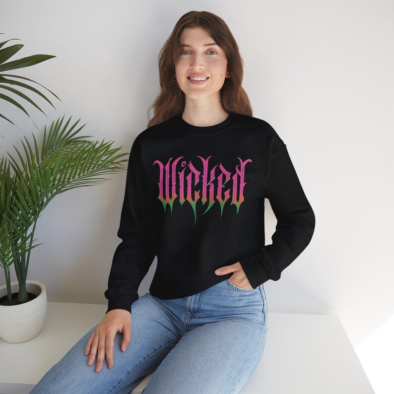 Pink With Green Wicked Sweater Sweatshirt, Trendy Movie Unisex Crewneck ...