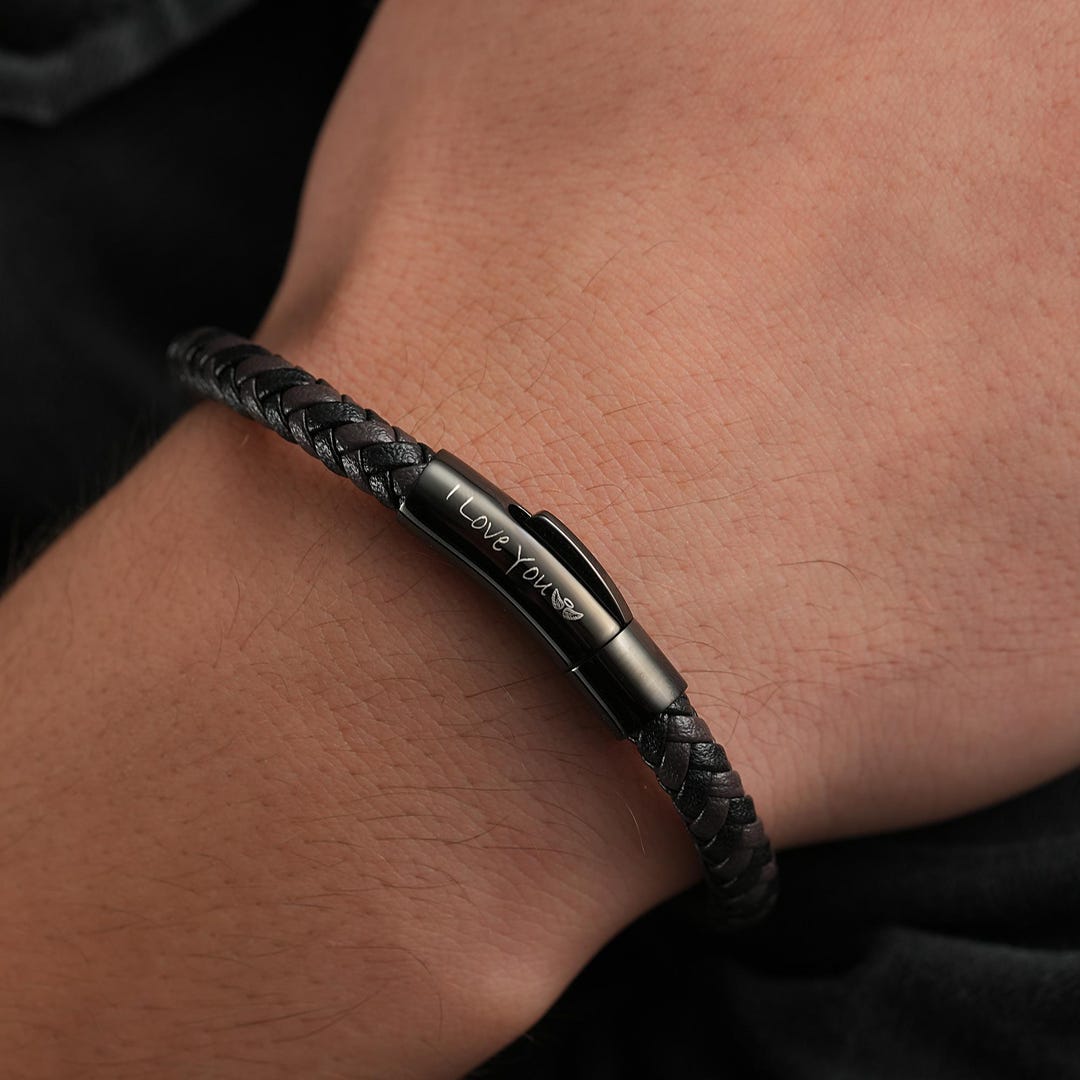 Custom Bracelet for Men, Personalized Leather Bracelet, Engraved Men's ...