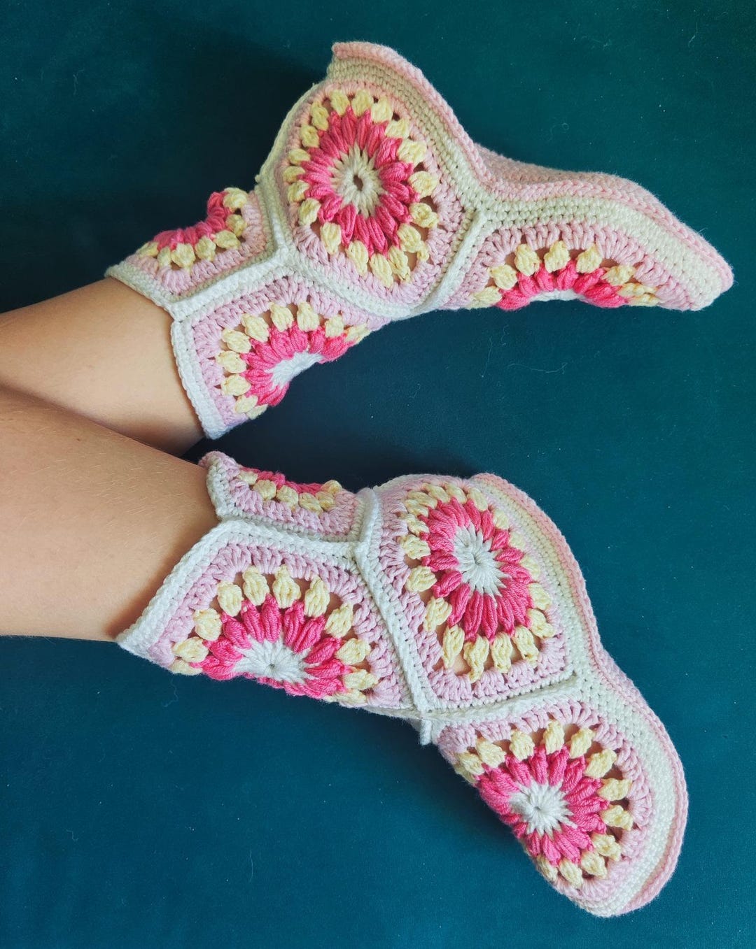 Crochet Granny Square Boots – Colorful Boho Slippers, Size 20 Cm - Etsy