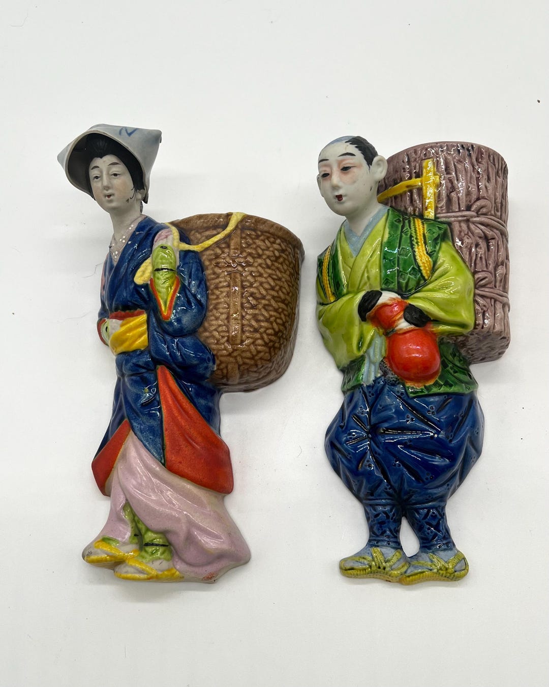 Vintage Pair of Asian Man and Woman Wall Pockets Made in Japan 1950s - Etsy