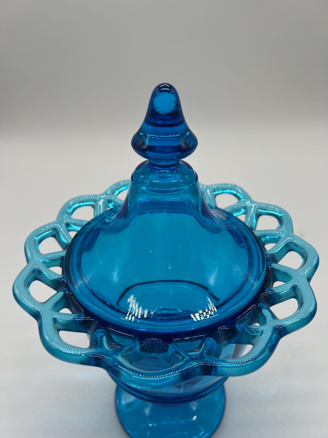 Vintage Imperial Glass Blue Laced Edge Covered Candy Dish 1950s - Etsy