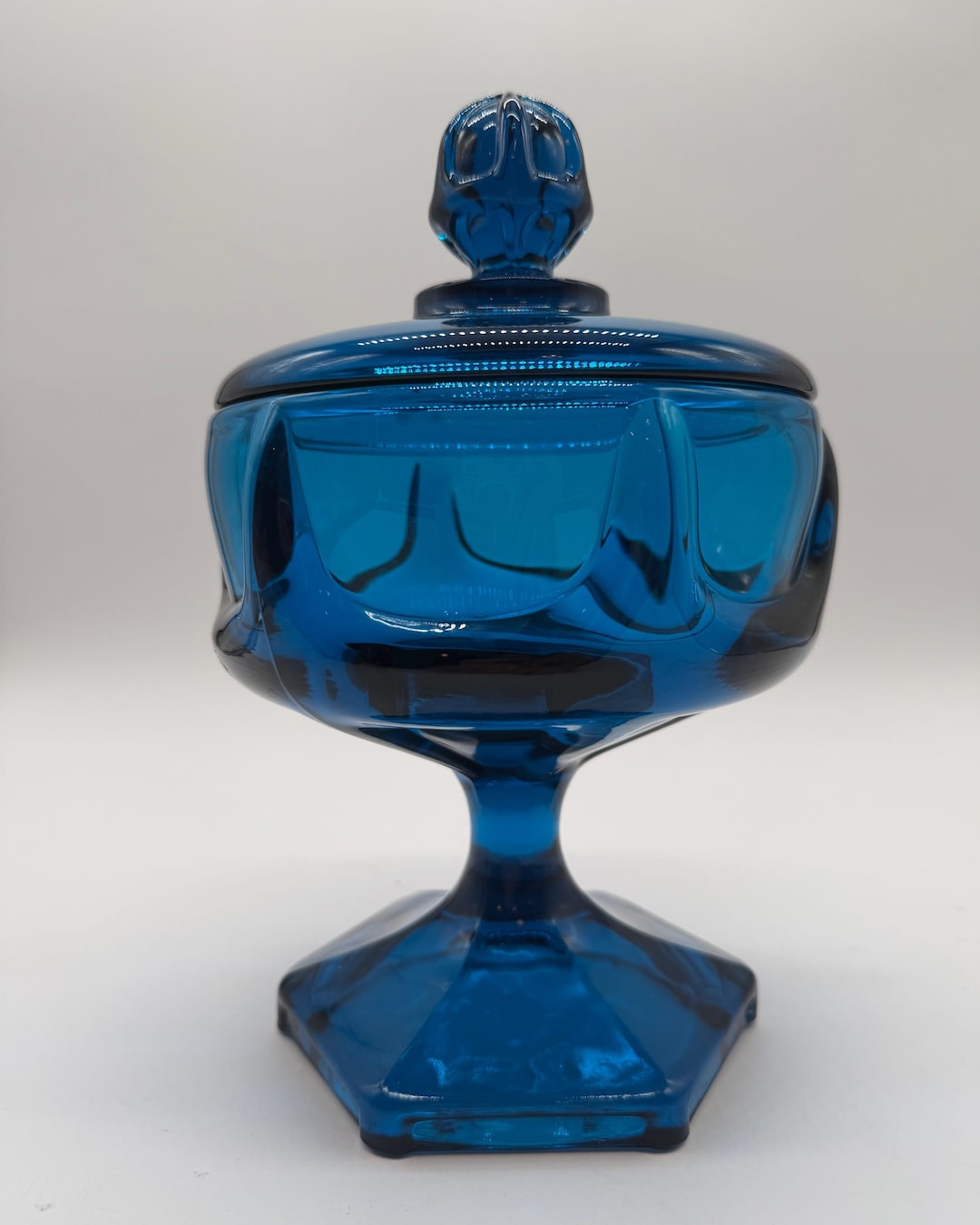 Viking Glass Epic Column Ribbed Bluenique Covered Candy Dish Jar 7308 ...