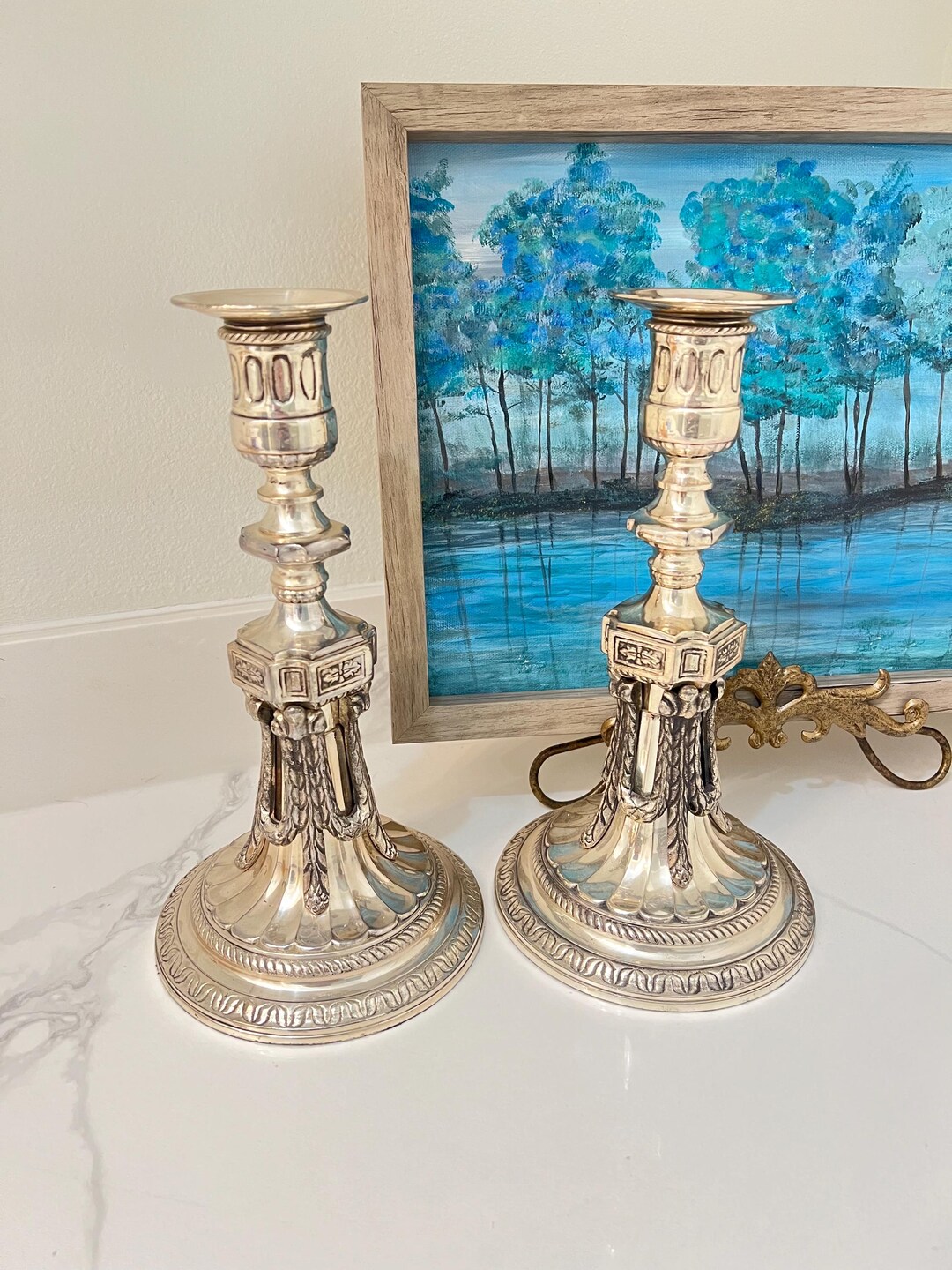Pair of Classic Heavy Ornate Silverplated English Georgian Style ...