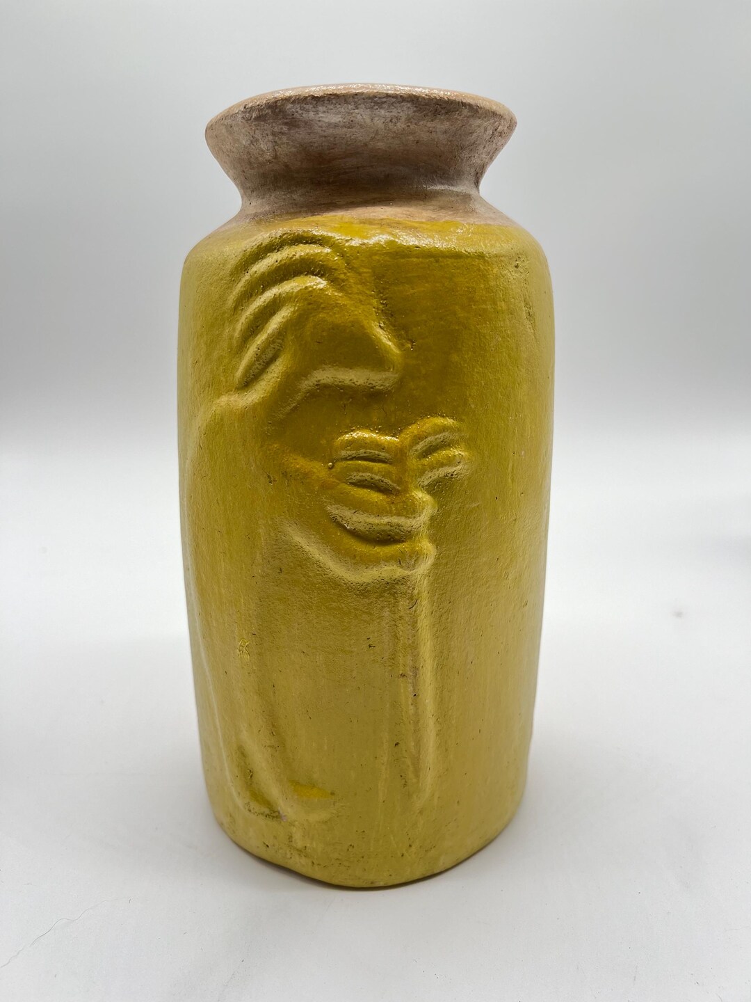 Vintage Rustic Chartreuse Glaze Kokopelli Pottery Vase - Unmarked Red Clay Base - Etsy