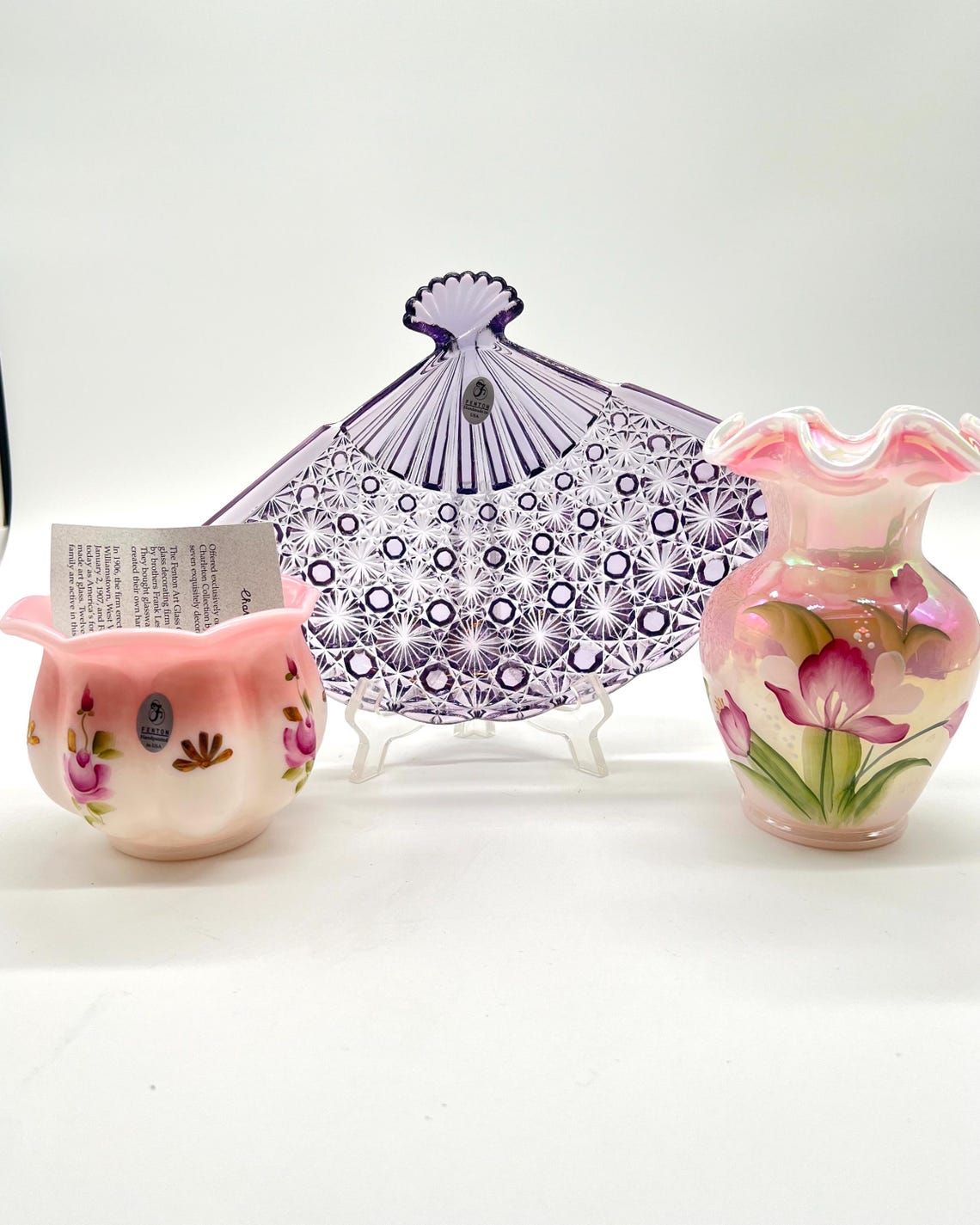 Fenton Rosalene Charleton Collection Vase or Candlebowl Handpainted by ...