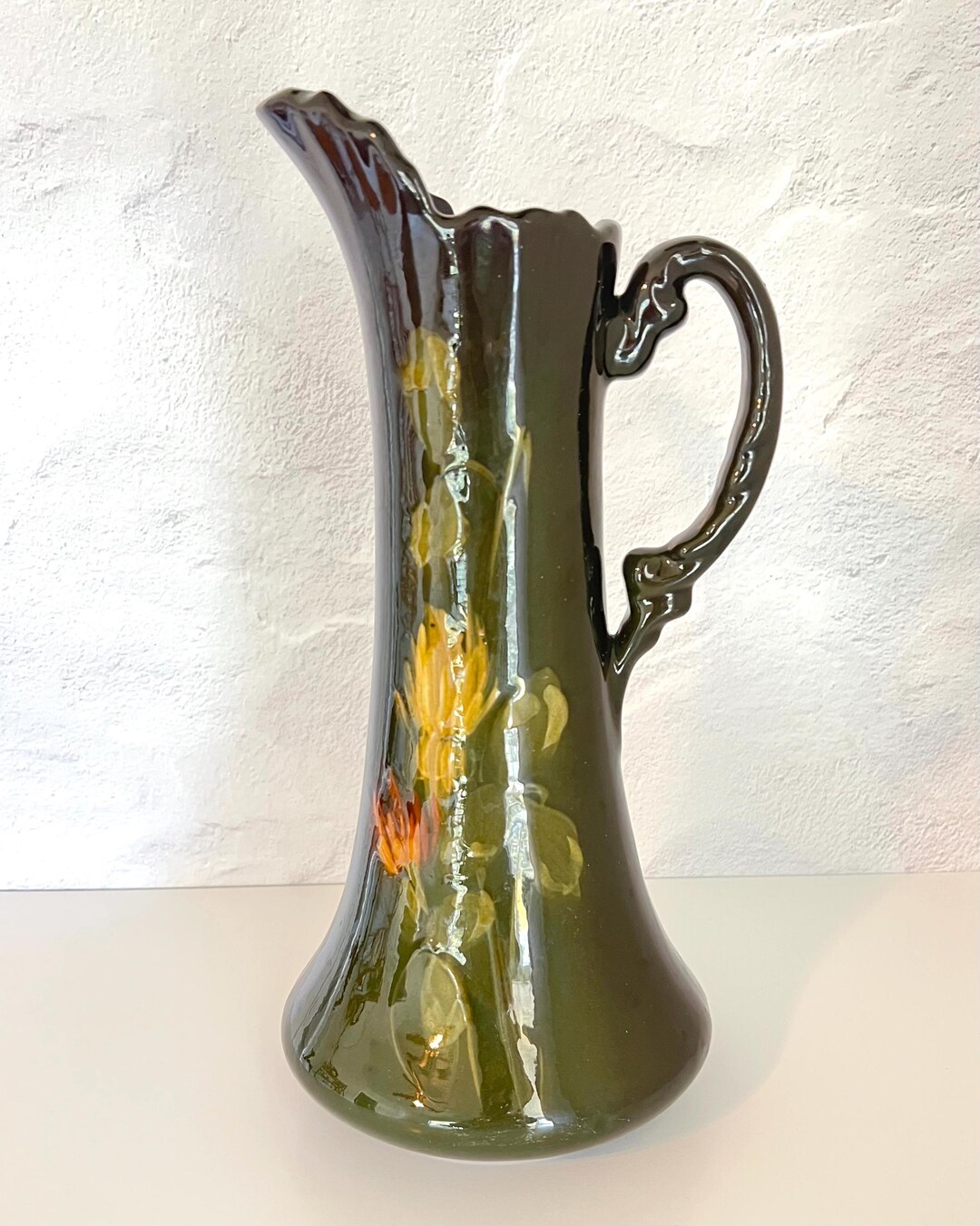 Early Roseville Pottery Rozane Pitcher Slip Decorated Yellow Red ...