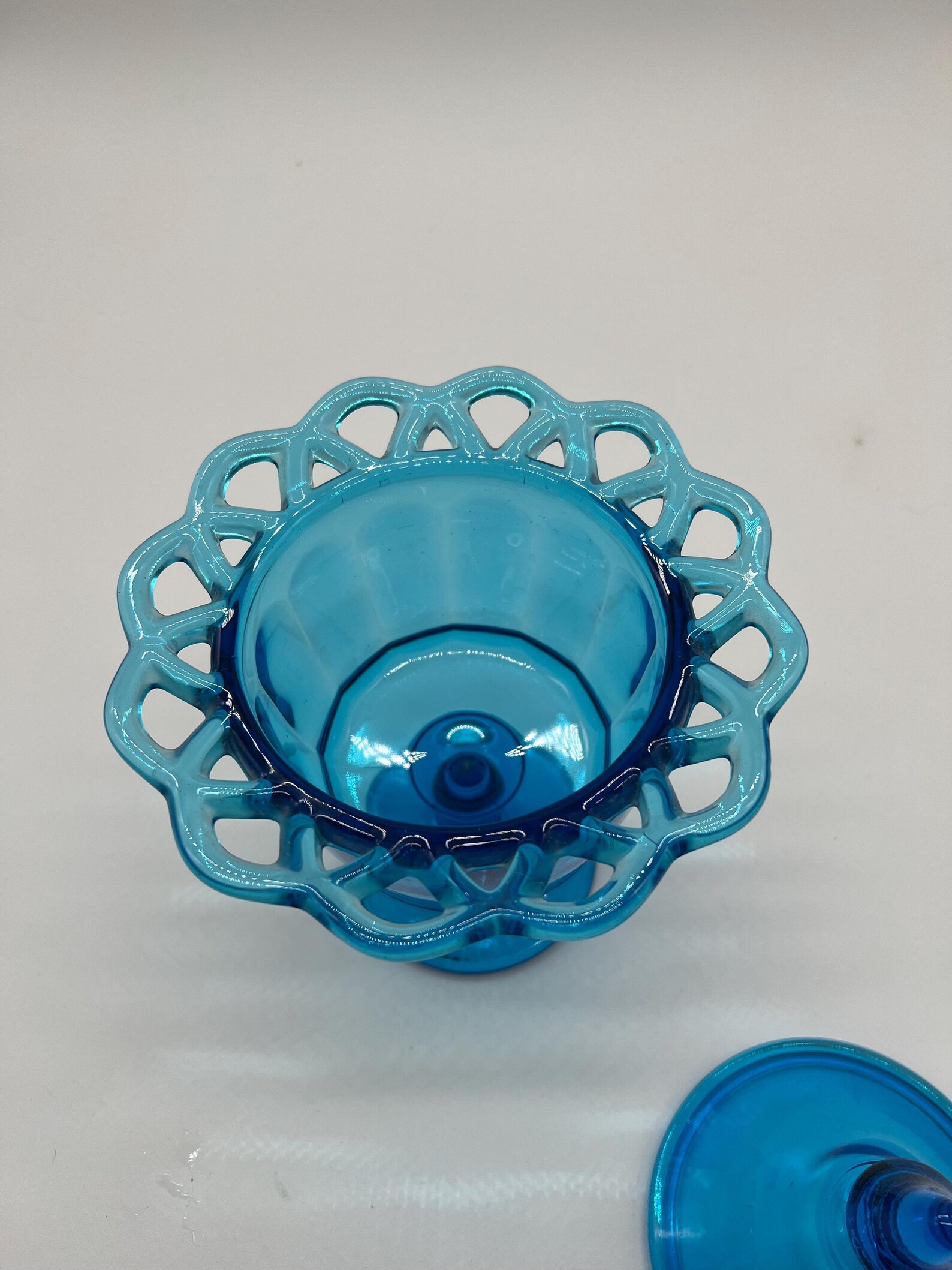 Vintage Imperial Glass Blue Laced Edge Covered Candy Dish 1950s - Etsy