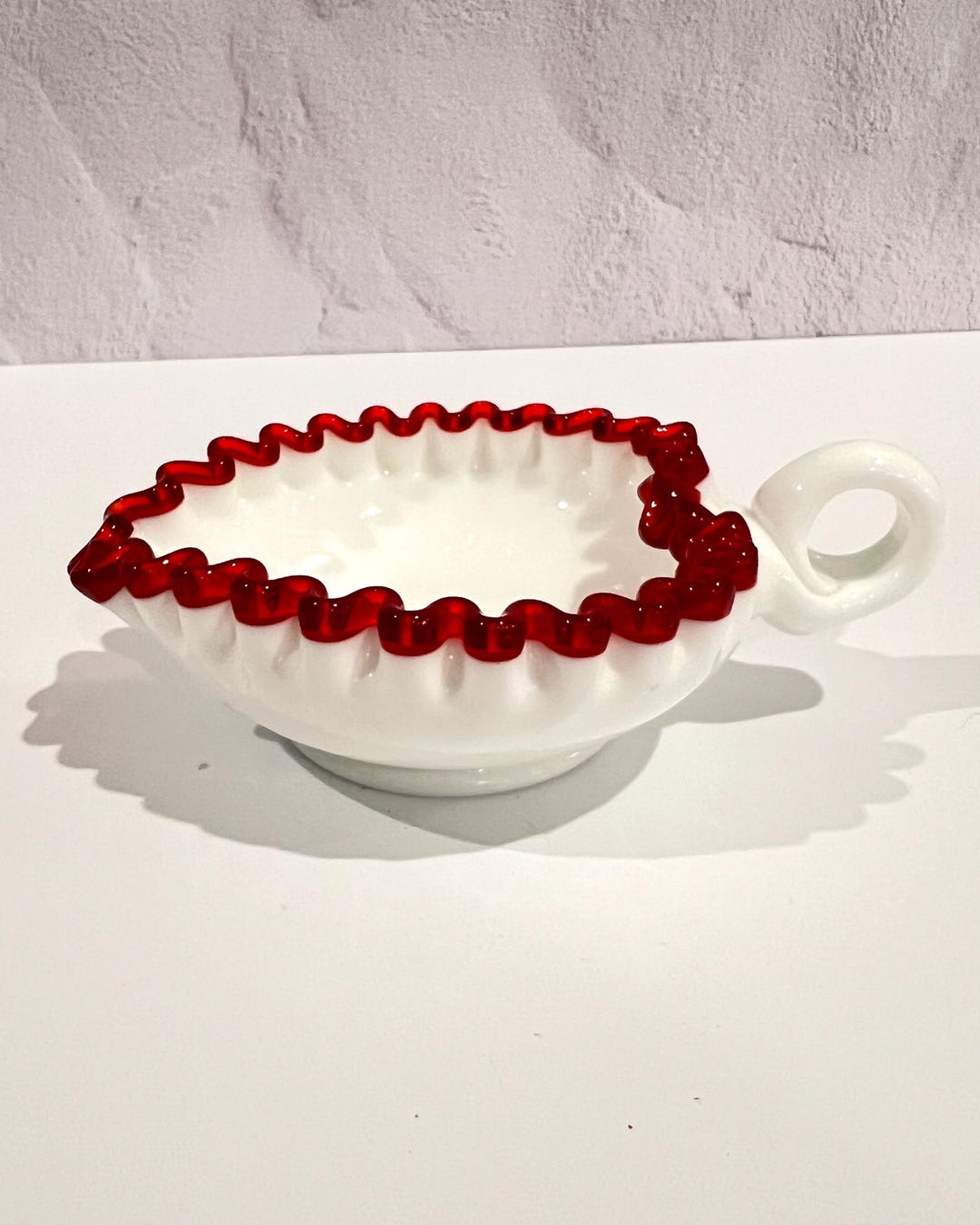 HTF Fenton Ruby Red Crest Heart Handled Tidbit or Nappy 1950s Pre-logo ...