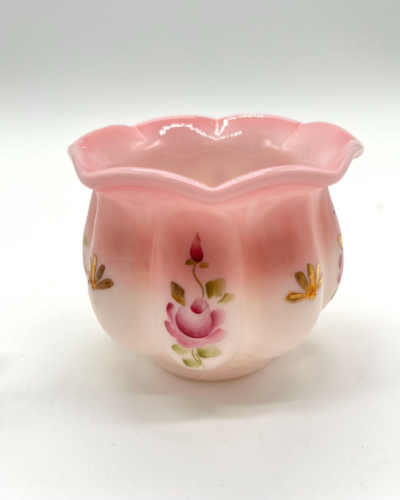 Fenton Rosalene Charleton Collection Vase or Candlebowl Handpainted by ...