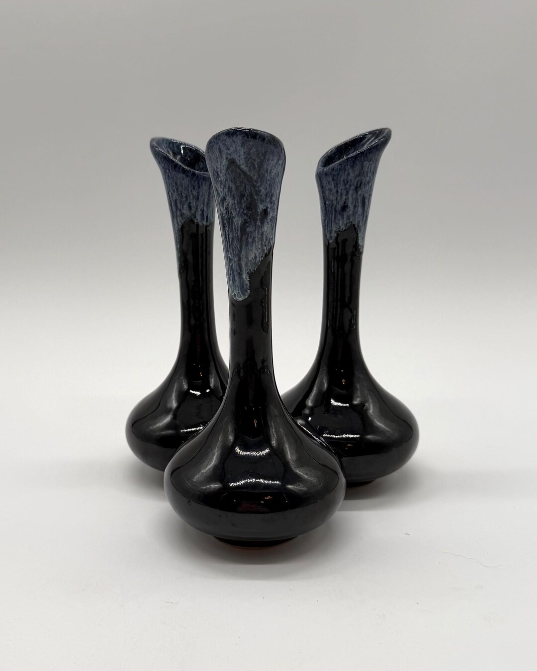 Vintage Anna Van Briggle Dryden Jet Black High Gloss 3 Part Vase 1955 ...