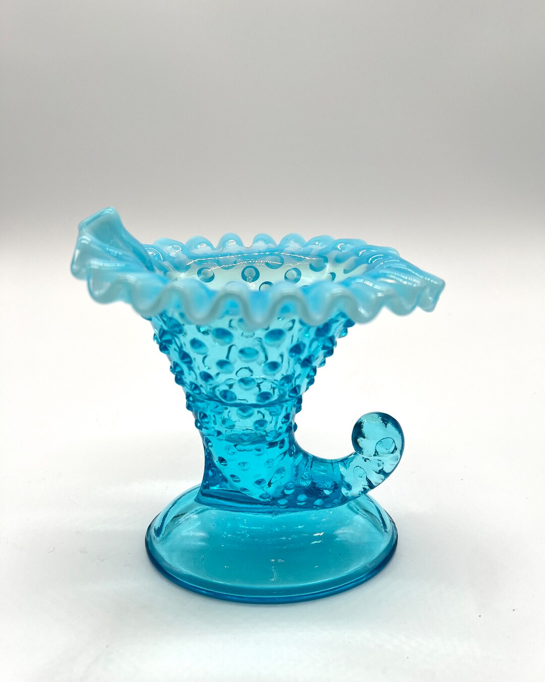 Vintage 1940s Fenton Blue Opalescent Hobnail Large Cornucopia ...