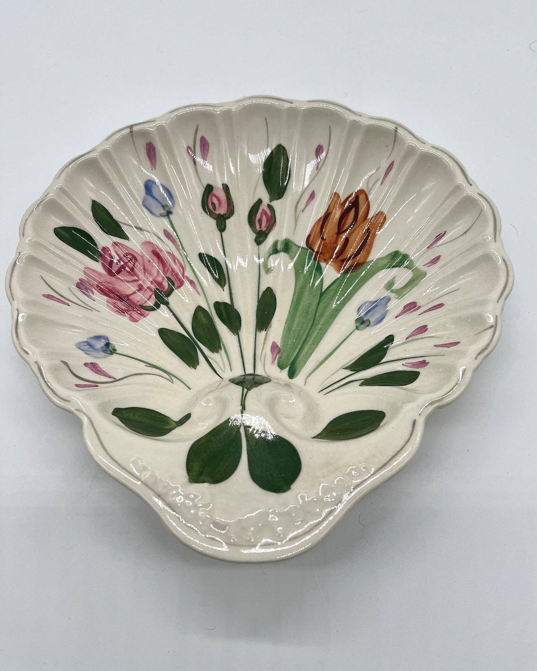 Vintage Blue Ridge Floral Shell Shaped Shallow Bowl Hand Painted ...